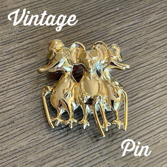 Vintage | Jewelry | Vintage Three Blind Mice Pin Goldtone Brooch | Poshmark